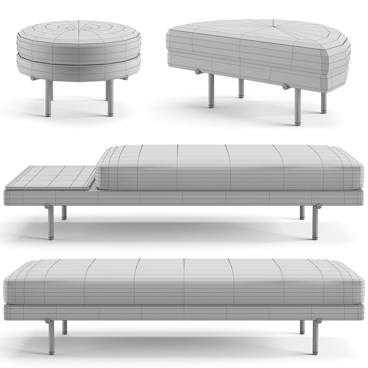 Minotti Torii Bench Ottoman Set 3D model | CGTrader