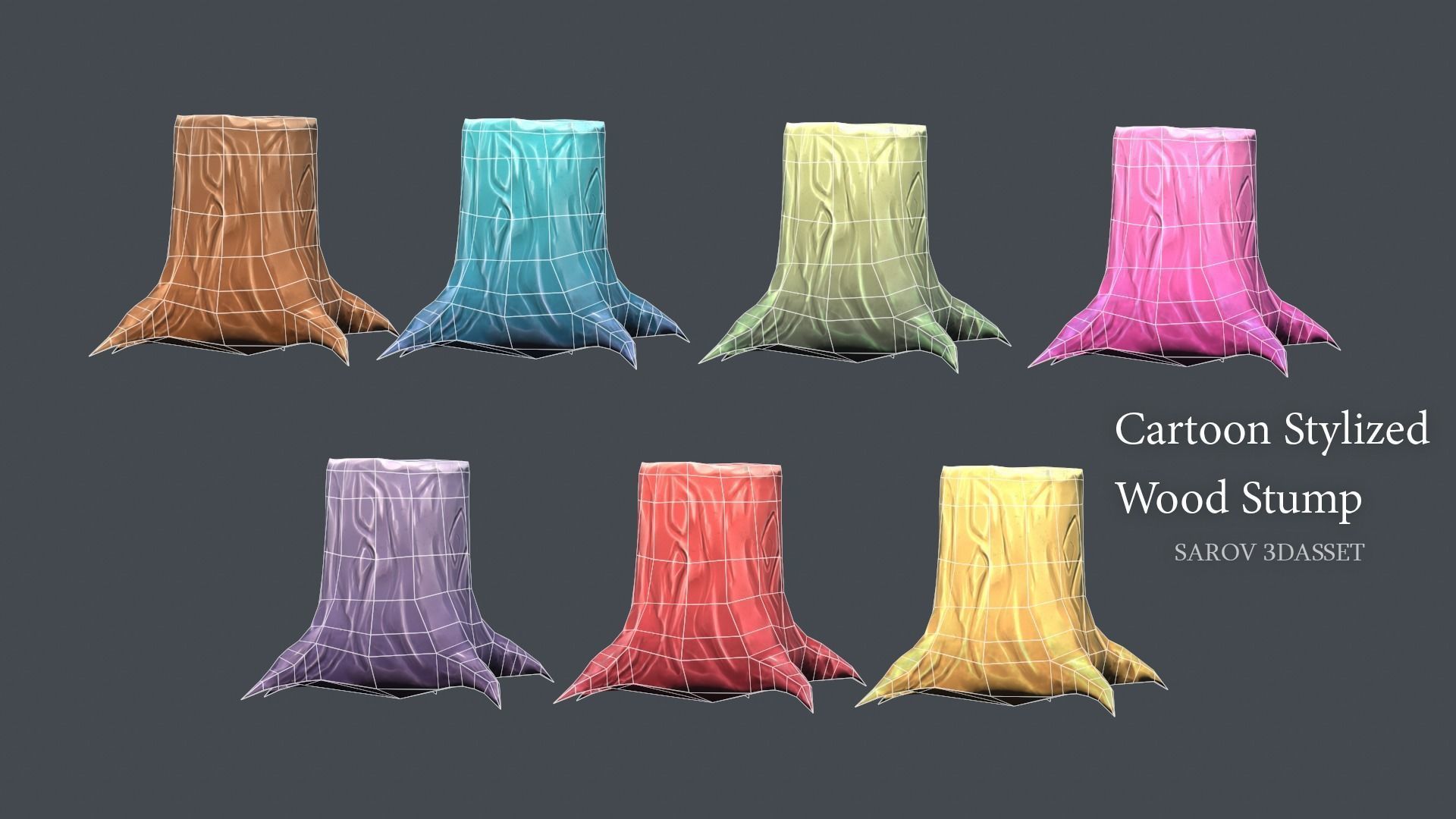 3D model Stylized Cartoon Wood Stump Color PACK Lowpoly For Game VR ...