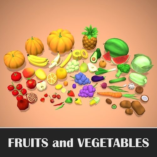 3D model Fruits And Vegetables - Stylized Food Pack VR / AR / low-poly ...
