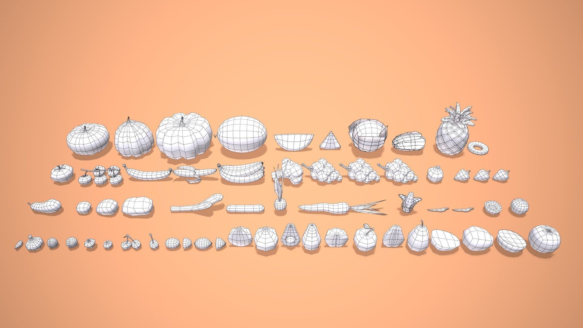 3D model Fruits And Vegetables - Stylized Food Pack VR / AR / low-poly ...