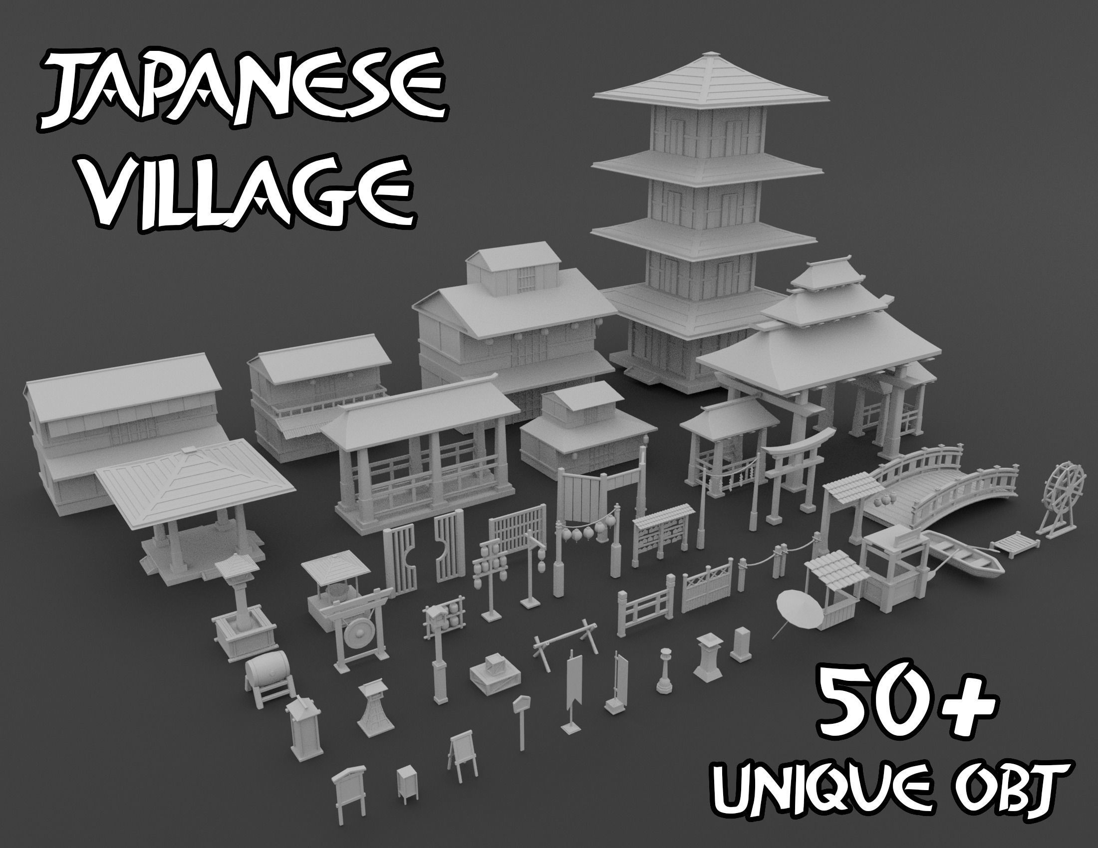 3D model Japanese Village Advanced Pack VR / AR / low-poly | CGTrader