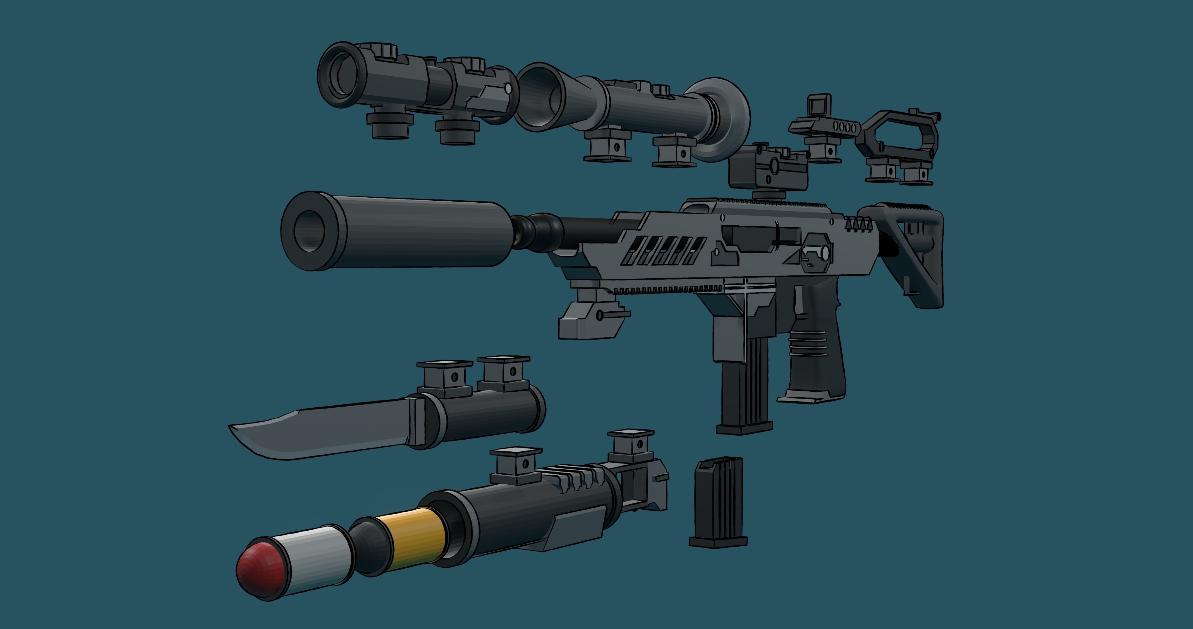 Borderlands style modular assault rifle 3D model | CGTrader