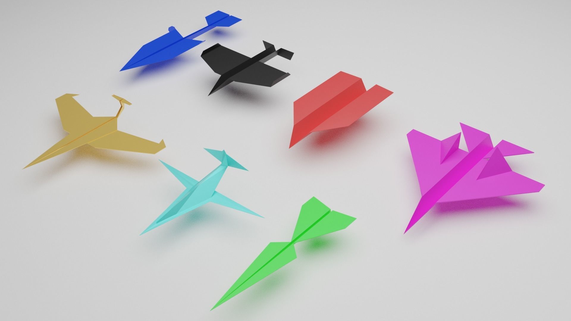 Origami different colored planes 3D model 3D printable | CGTrader