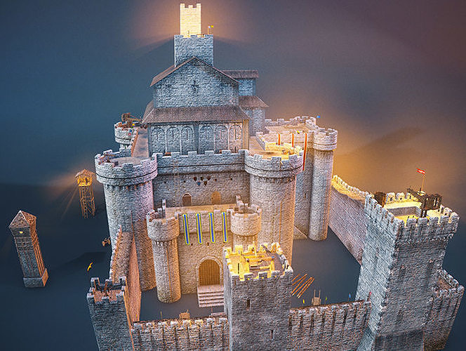 3D model Top-Down Medieval Castle VR / AR / low-poly rigged animated ...