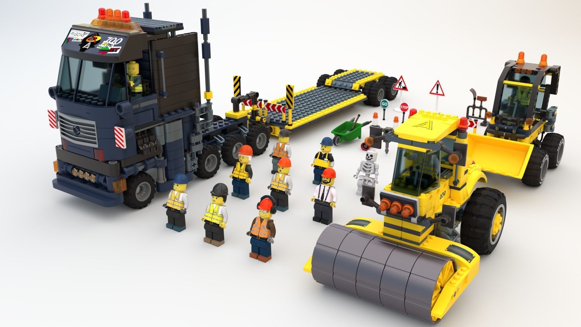 Lego workers and construction equipment 3D model rigged | CGTrader