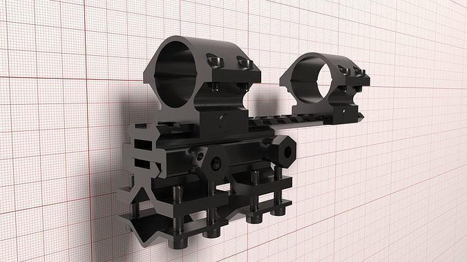 3D model Optic mounts KP-T2002 and Picatinny rail Y0032-B VR / AR / low ...