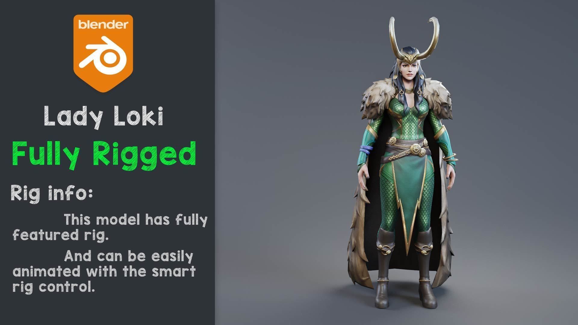 Lady Loki rigged 3D model rigged | CGTrader