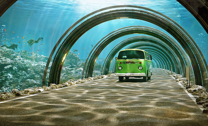 3D model Underwater Tunnel Road with Views VR / AR / low-poly | CGTrader