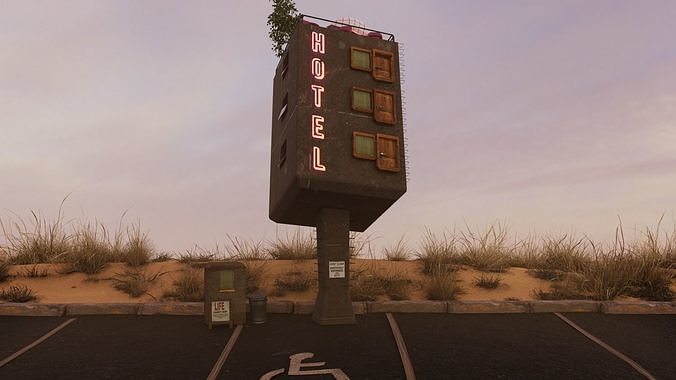 Roadside Hotel - Surrealist Architecture 3D model | CGTrader