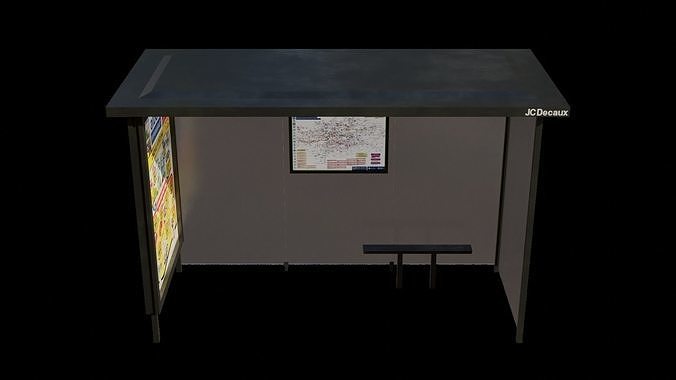 3D model Low Poly Realistic Bus Stop with Textures VR / AR / low-poly ...