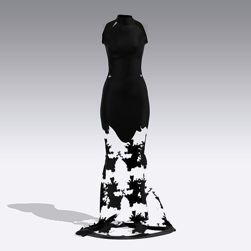 DRESS LONG BLACK LACE 3D model | CGTrader