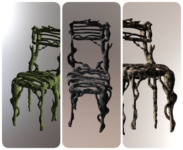 3D model Three tree chairs Garden grass Bark and Dark 4k VR / AR / low ...