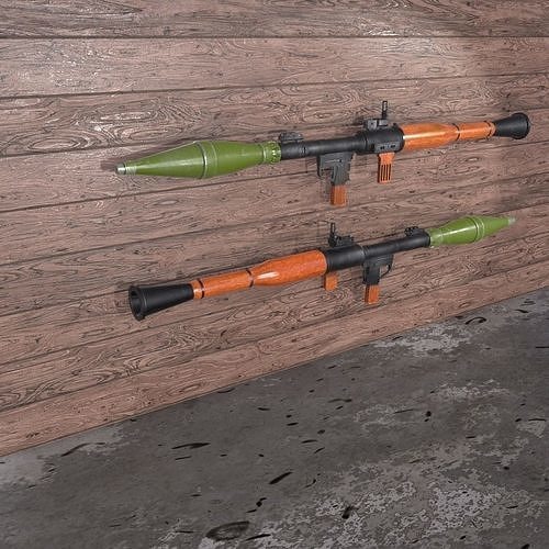 RPG-7 two grenade launchers on wooden wall 3D model | CGTrader