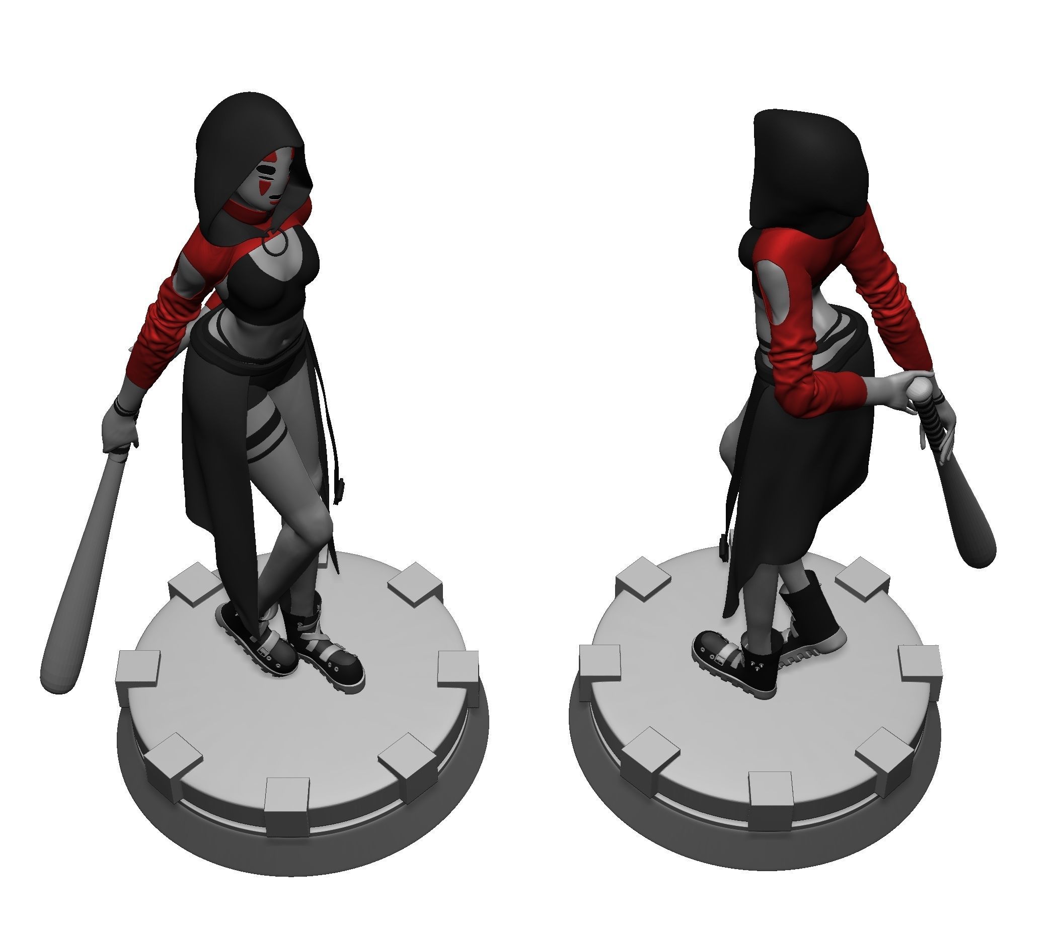 Faceless two statues of woman holding bat 3D model 3D printable | CGTrader