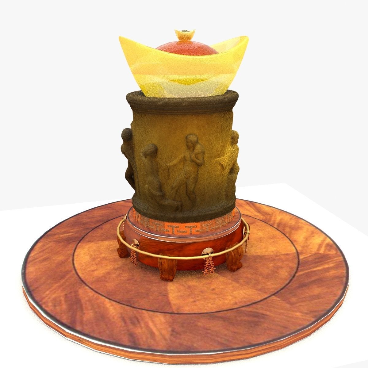 Chinese display stand with pencil holder and yuanbao 3D model | CGTrader