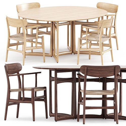 CH26 chair by Carl Hansen and Son and Drop Leaf HM6 Table 3D model ...
