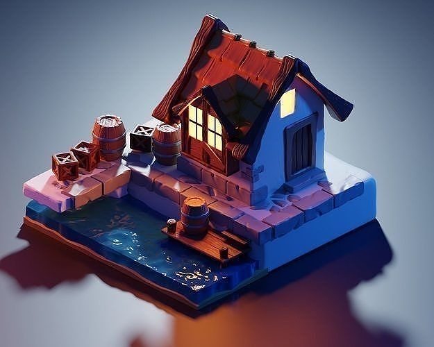 low poly Gameasset2 lego house with barrels 3D model | CGTrader
