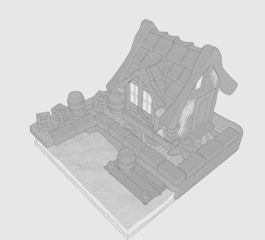 low poly Gameasset2 lego house with barrels 3D model | CGTrader