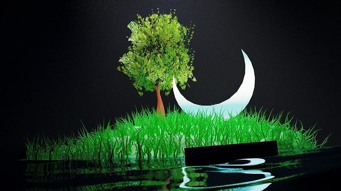 natural crescent moon with tree in grass free VR / AR / low-poly 3D ...
