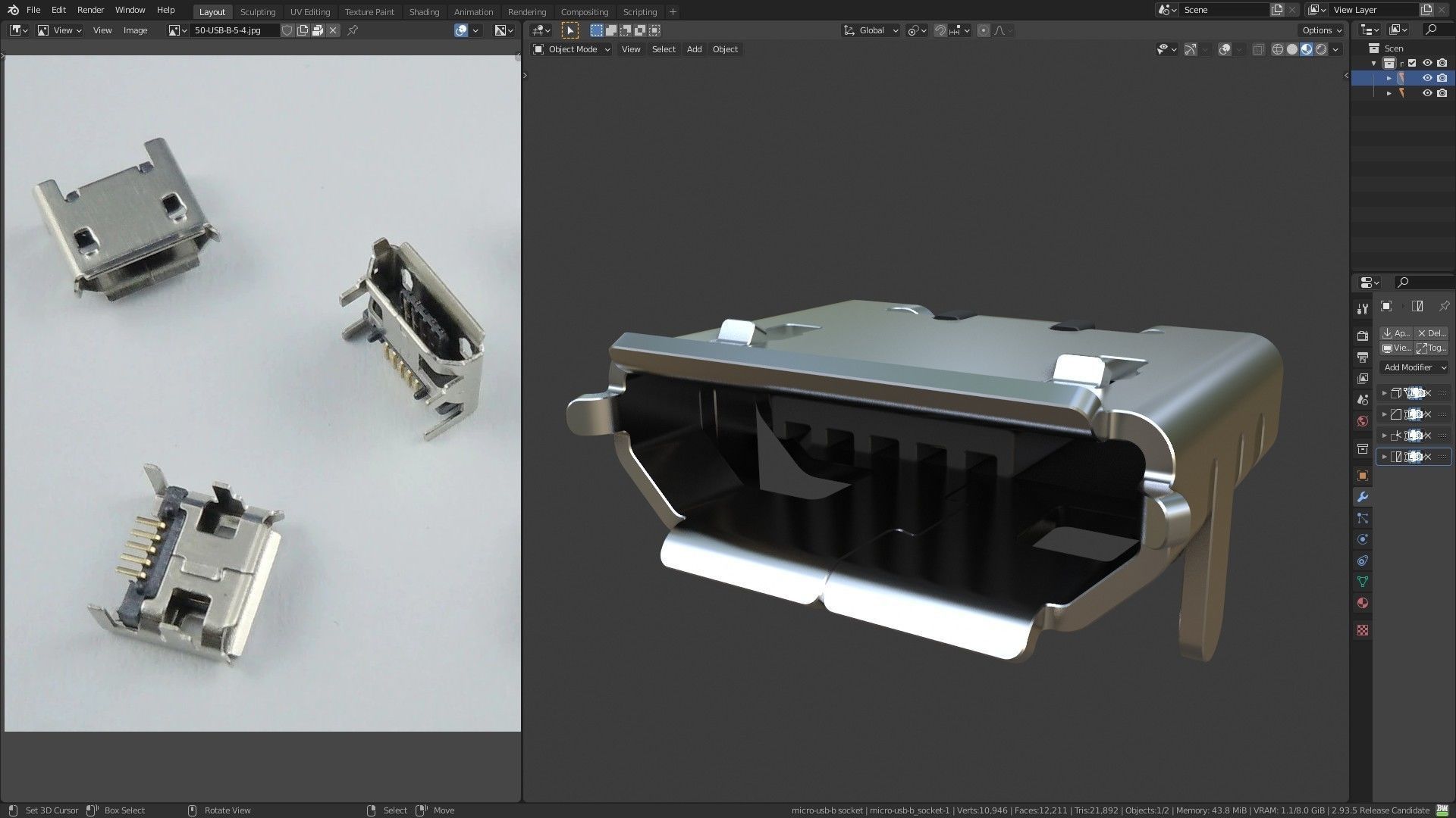 3D model Micro USB B Type socket VR / AR / low-poly | CGTrader