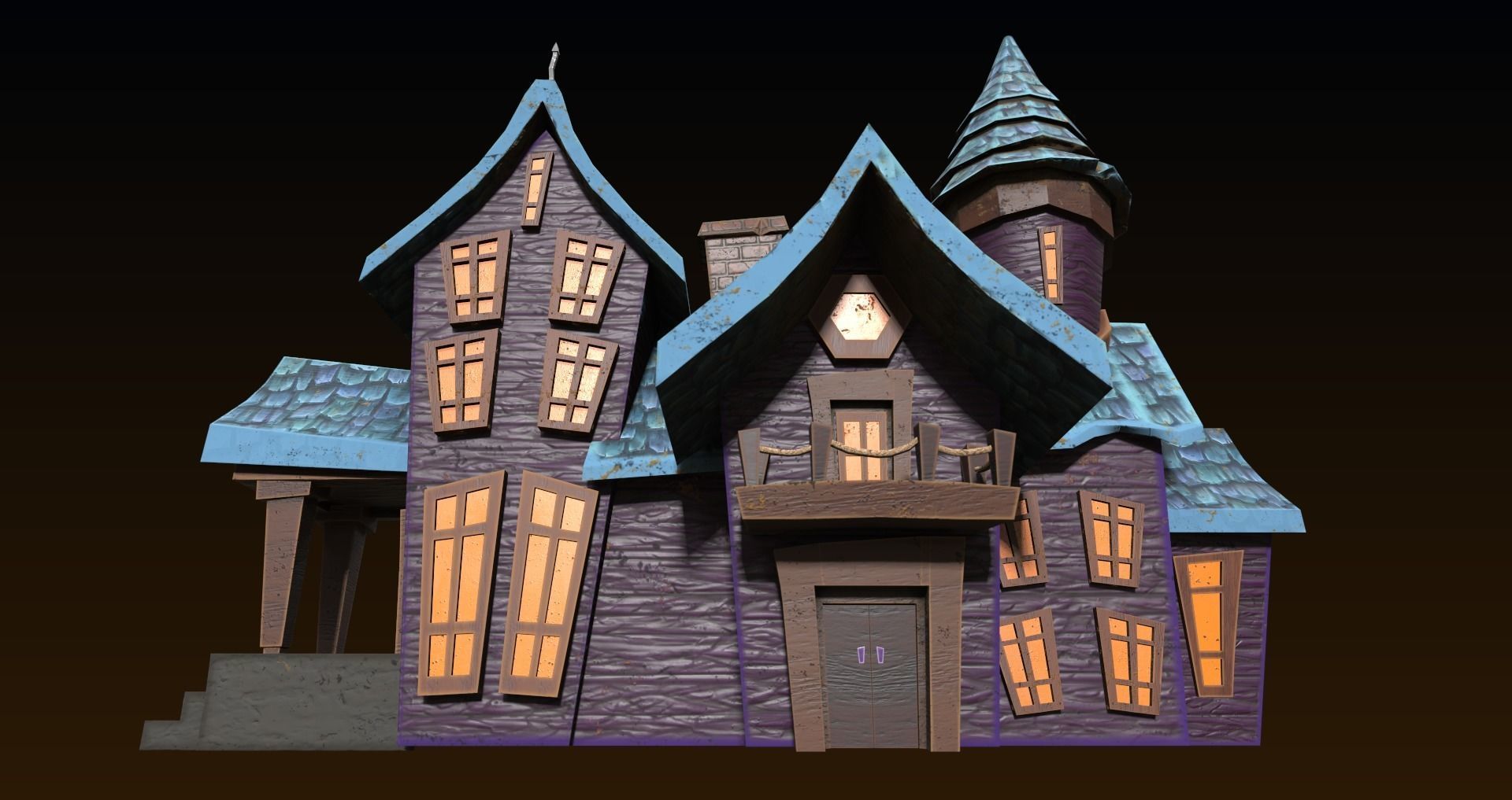 3D model Cartoon style low poly Haunted house Remake VR / AR / low-poly ...