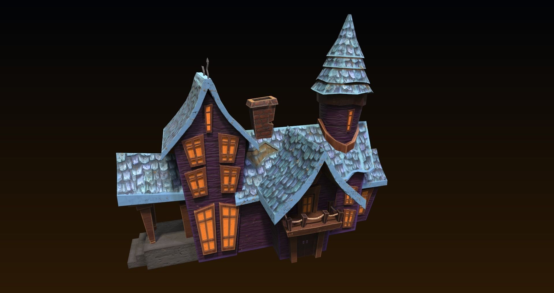 3D model Cartoon style low poly Haunted house Remake VR / AR / low-poly ...