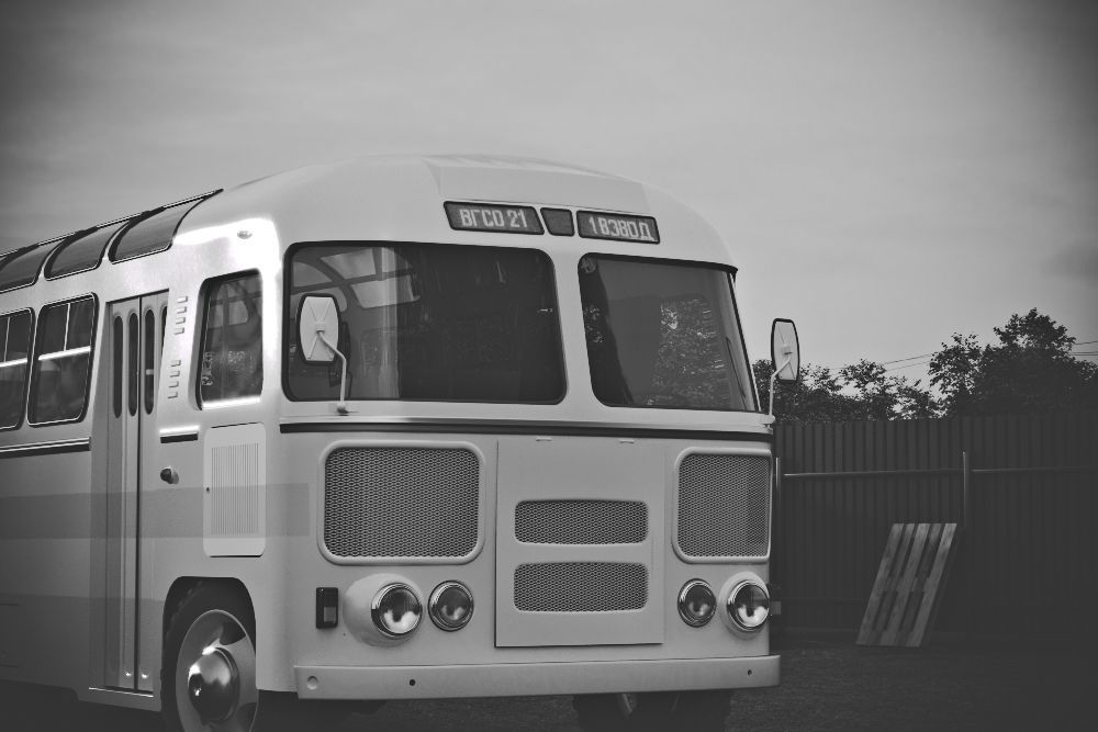 3D model Retro classic old USSR Russian school bus vehicle enviroment ...