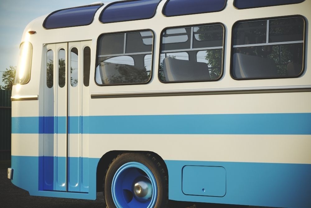 3D model Retro classic old USSR Russian school bus vehicle enviroment ...