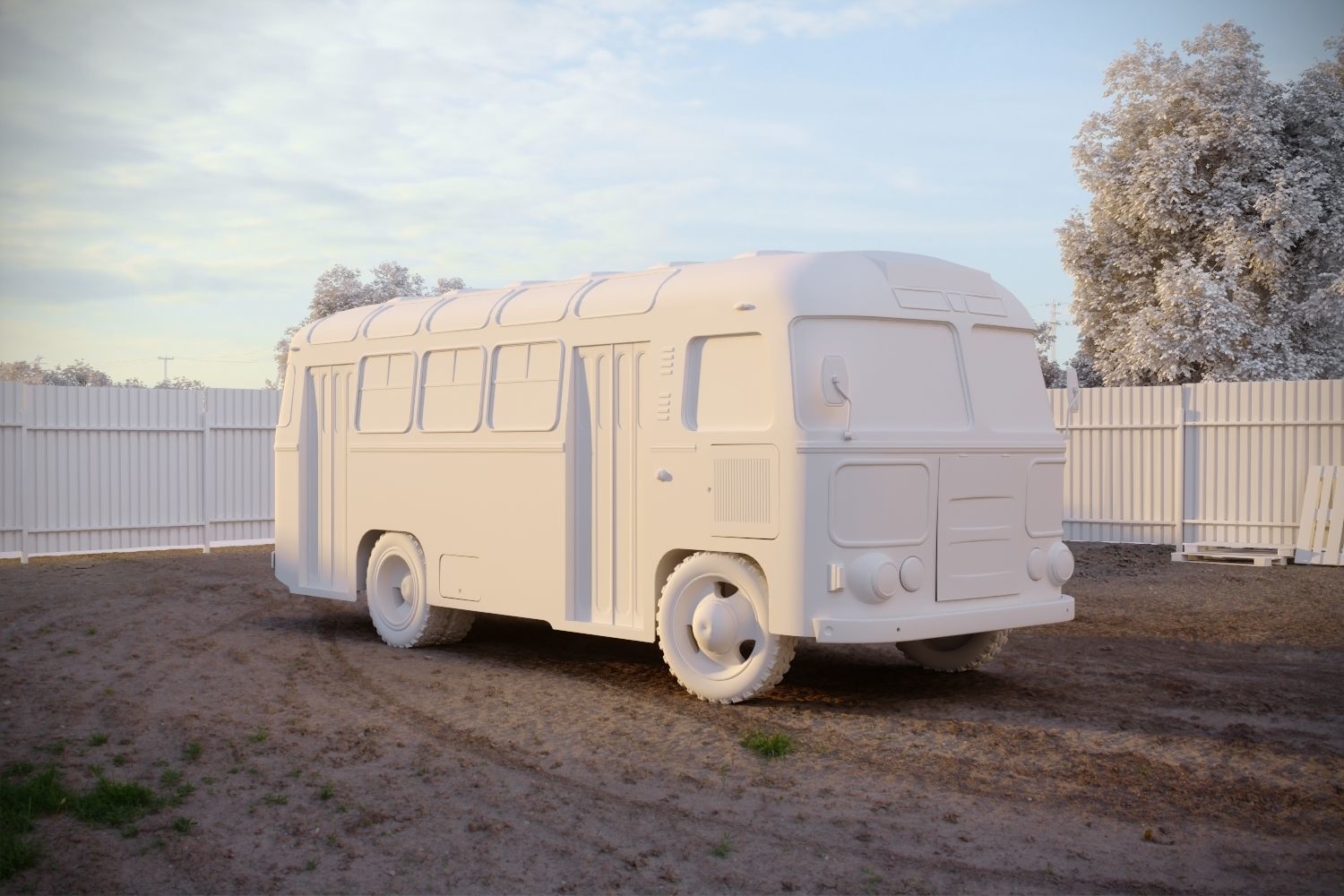 3D model Retro classic old USSR Russian school bus vehicle enviroment ...