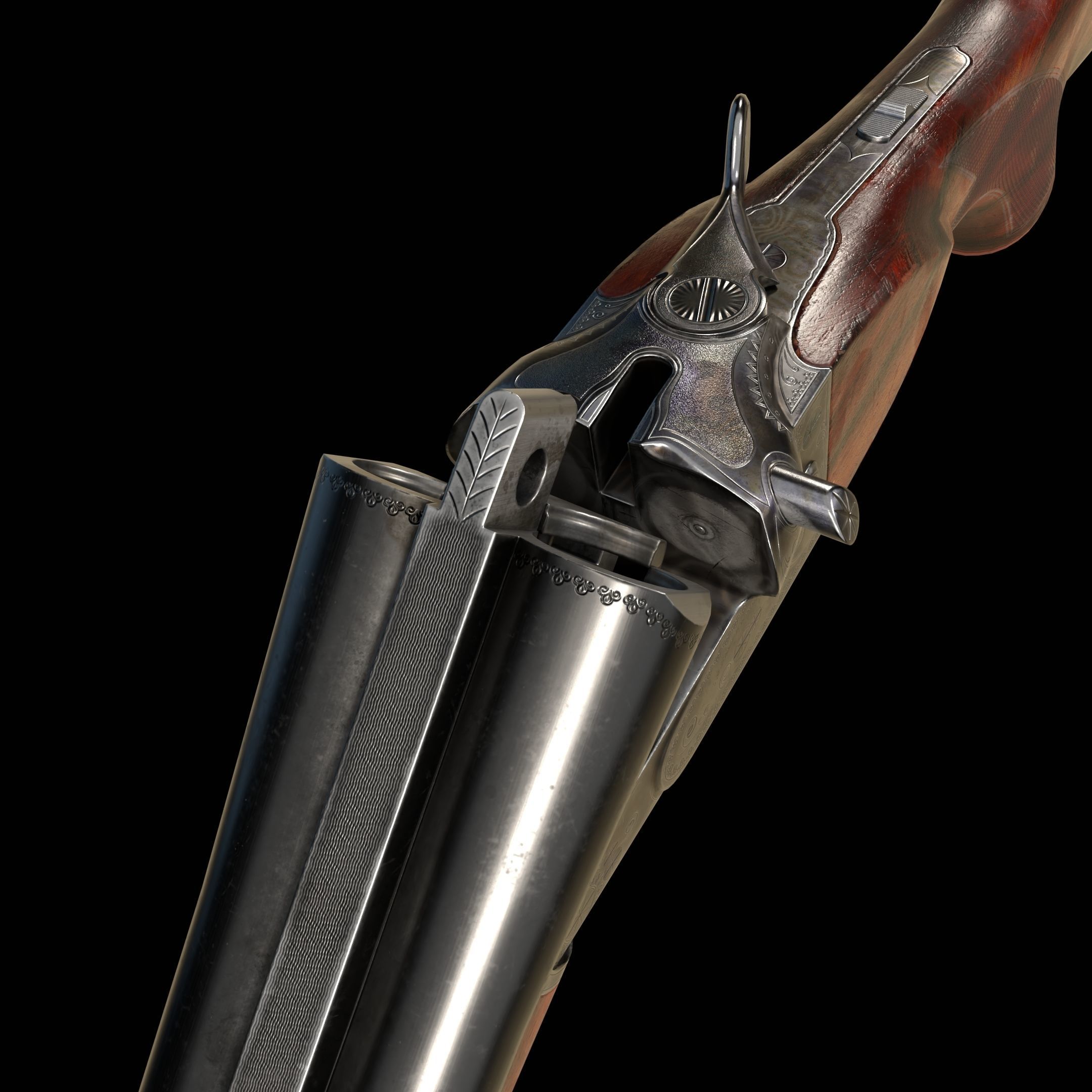 3D model Double barreled Shotgun 12 gauge Low Poly VR / AR / low-poly ...