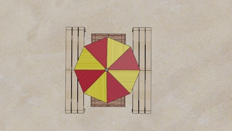 Beach table with umbrella and bench free 3D model | CGTrader