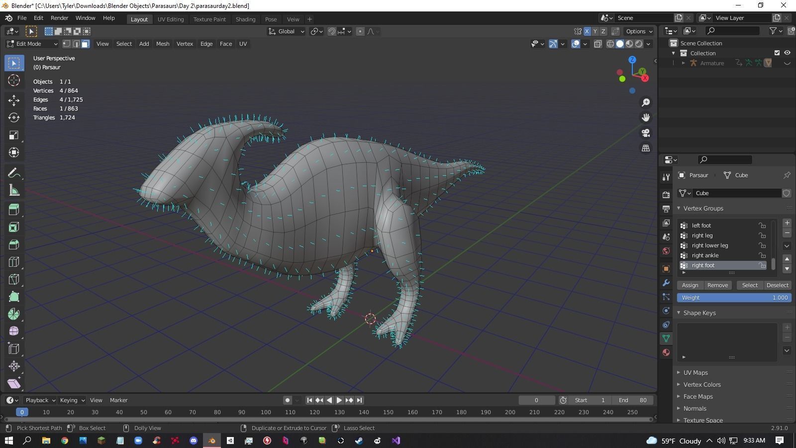 3D model Textured Parasaur also known as parasaurolophus VR / AR / low ...