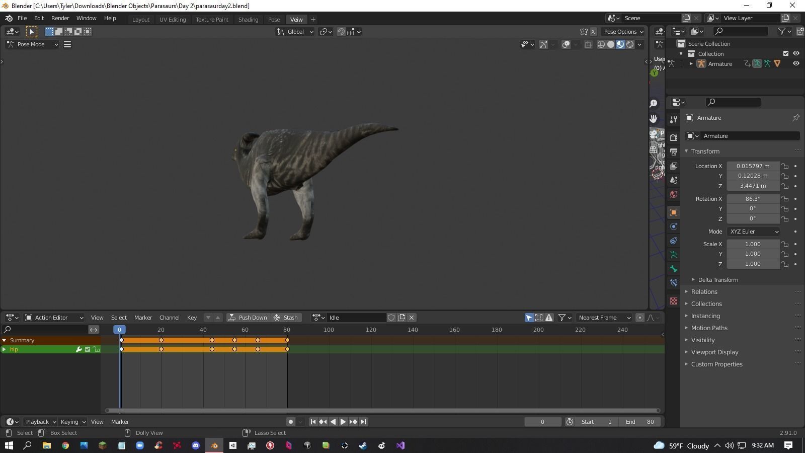 3D model Textured Parasaur also known as parasaurolophus VR / AR / low ...
