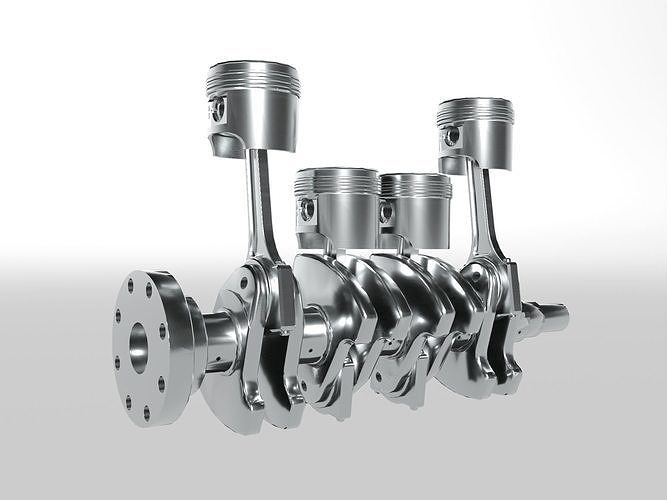3D model 4 cylinder inline engine pistons camshaft VR / AR / low-poly ...