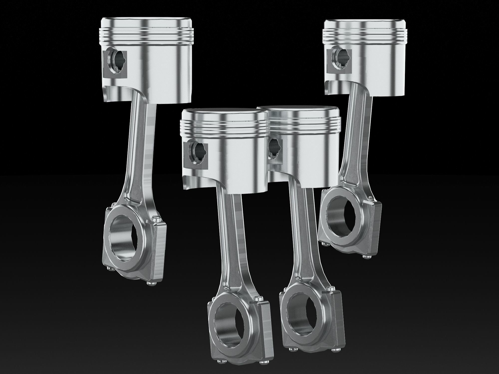 3D model 4 cylinder inline engine pistons camshaft VR / AR / low-poly ...