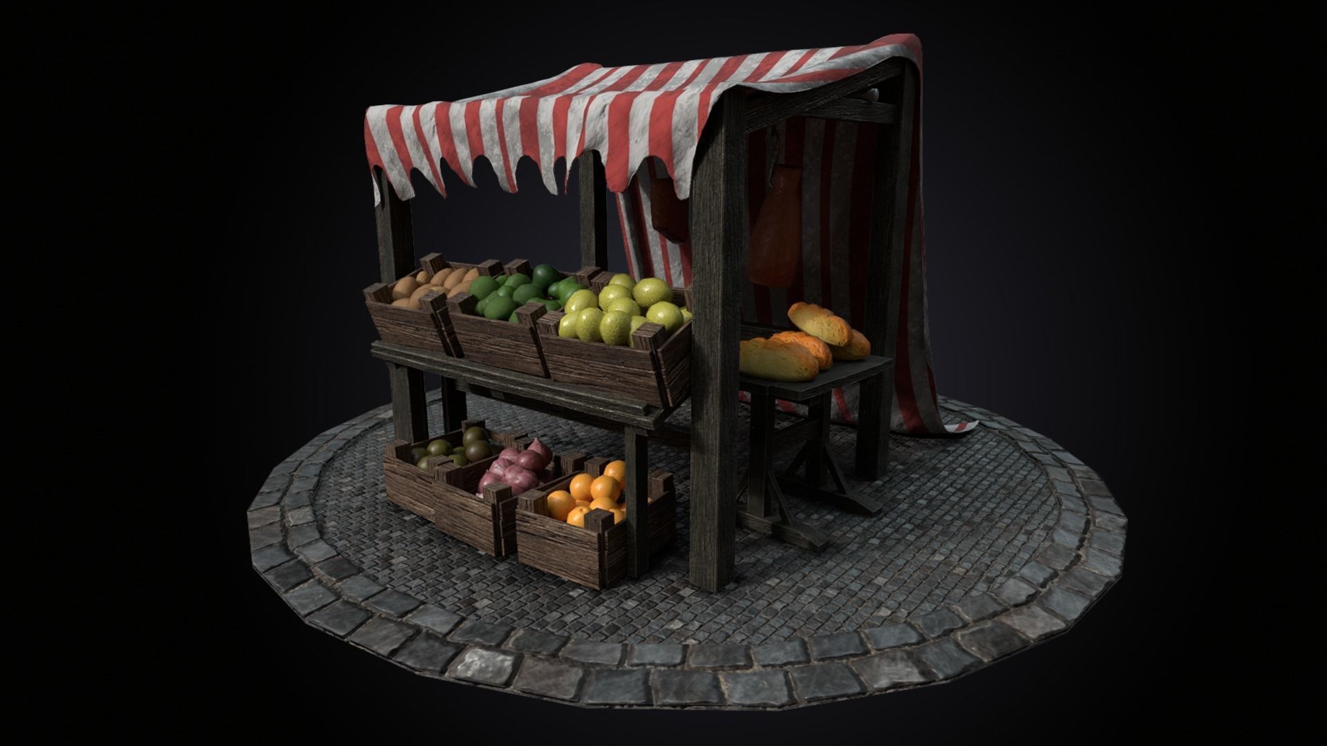 3D model Medieval Market Stall Model 3D Tudor Blender UE5 VR / AR / low ...
