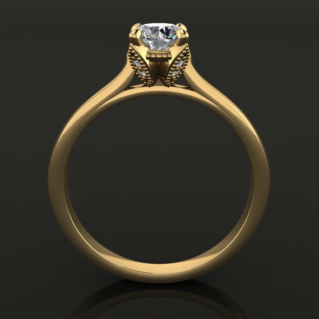 Solitaire Diamond Petal Prong Gallery Engagement Ring 3D model 3D ...