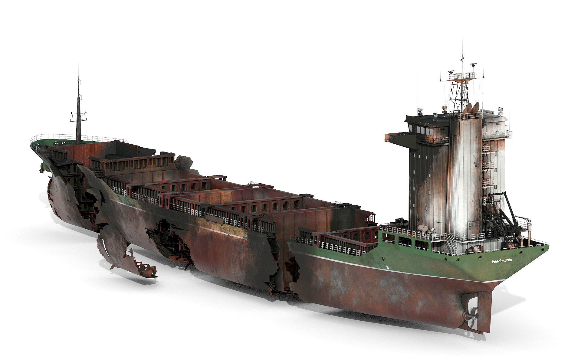 Burned and destroyed ship 3D model | CGTrader