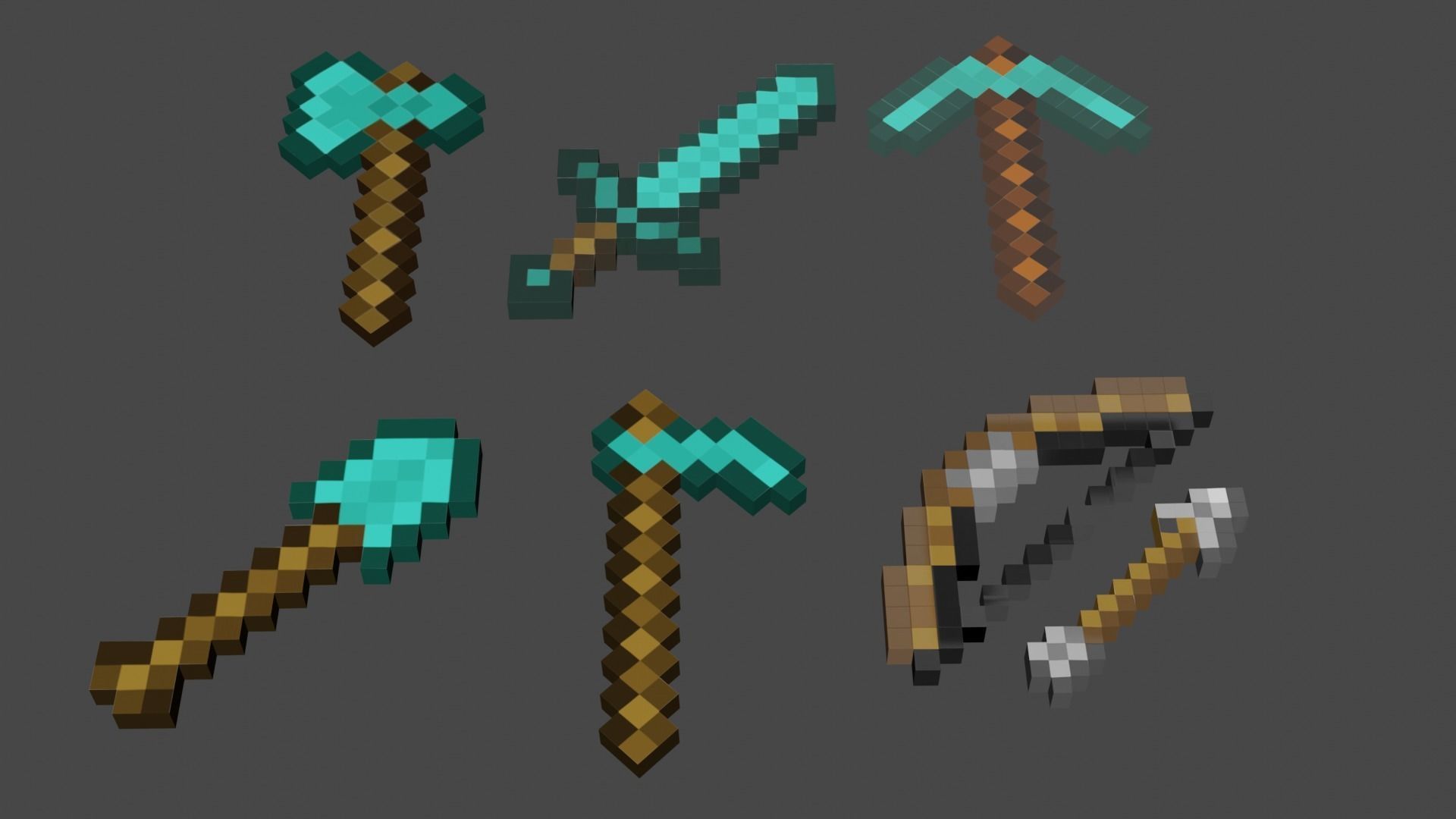 3D model MINECRAFT DIAMOND TOOL PACK 3D MODEL VR / AR / low-poly | CGTrader