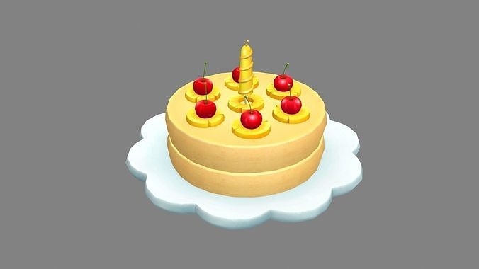 3D model Cartoon Fruit Birthday Cake - Double Layer VR / AR / low-poly ...