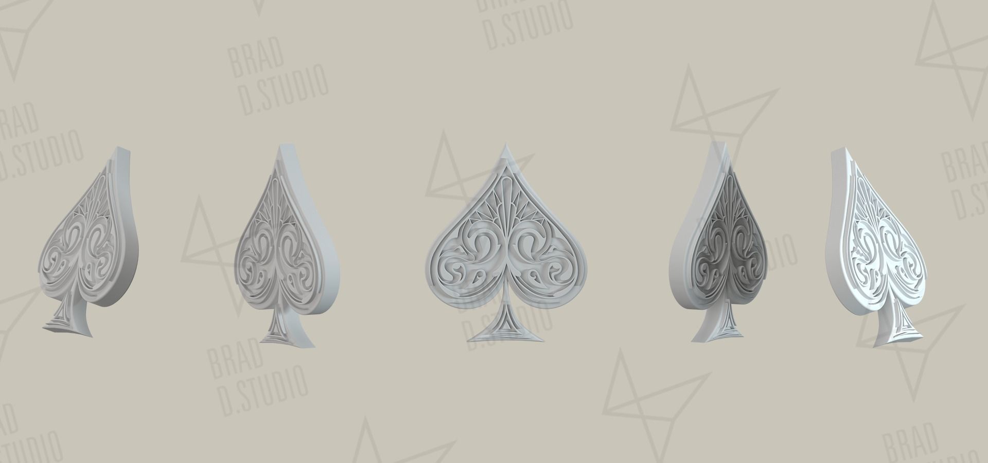 Playing Cards Symbols Pro Vector Spade Black and Golden 3D model | CGTrader