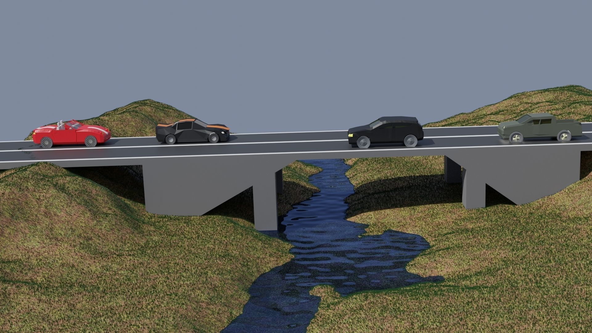 3D model Roadway with 4 cars low poly model VR / AR / low-poly | CGTrader