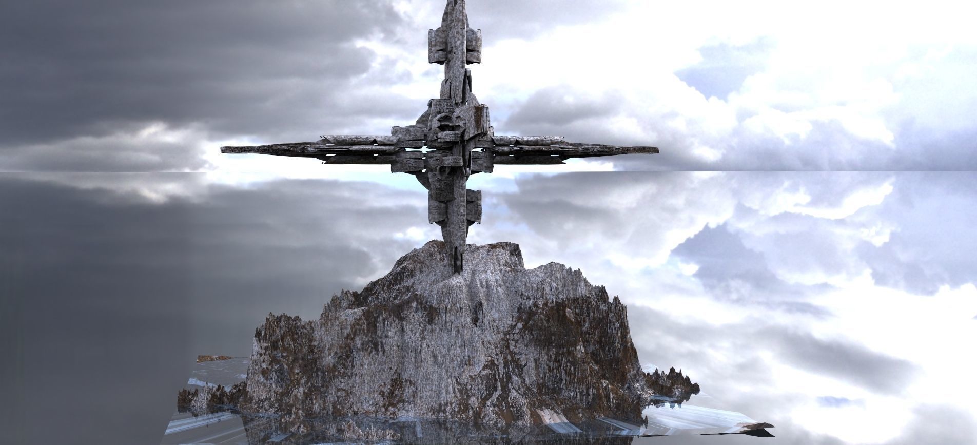 Military Alien Ship cut into mountain 3D model | CGTrader