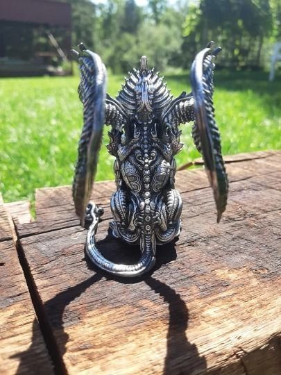 Sphinx silver demon figurine on piece of wood 3D model 3D printable ...