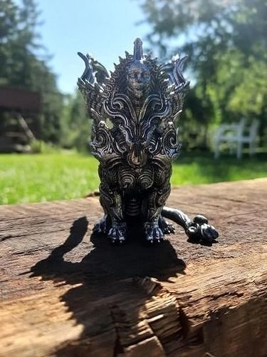 Sphinx silver demon figurine on piece of wood 3D model 3D printable ...