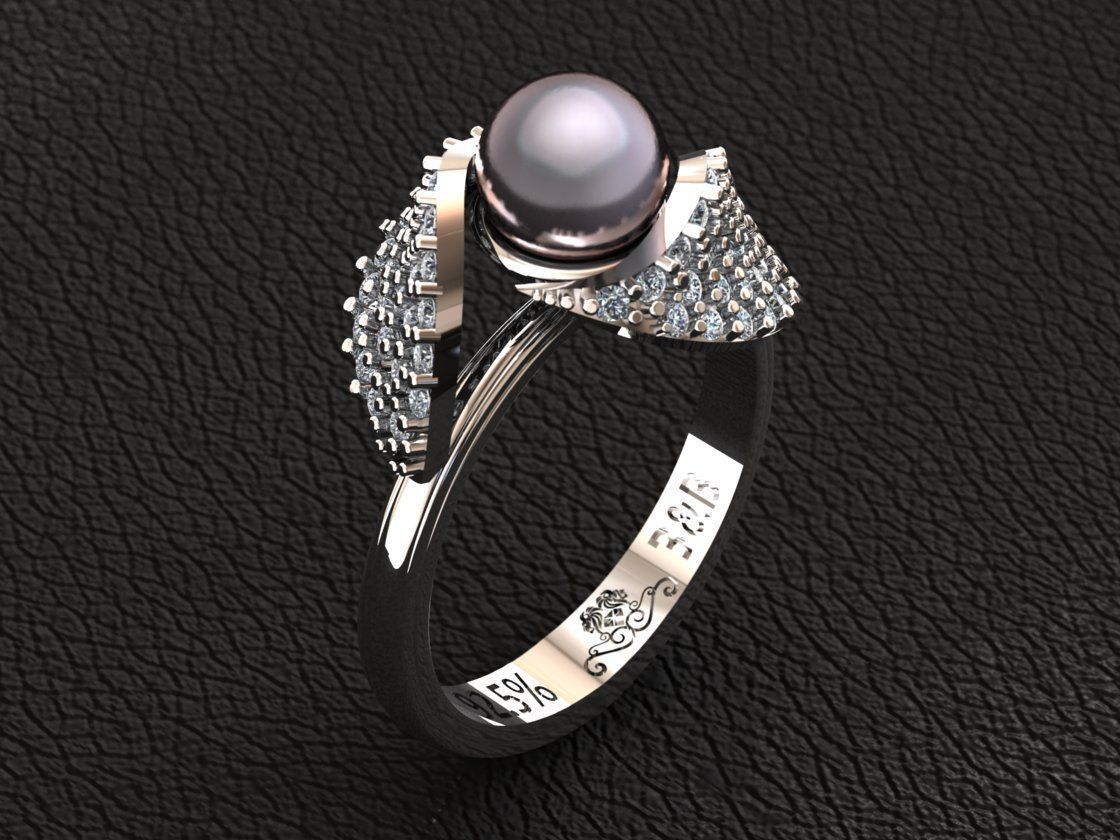 iran-tehran engagement ring with pearl and diamonds 3D model | CGTrader