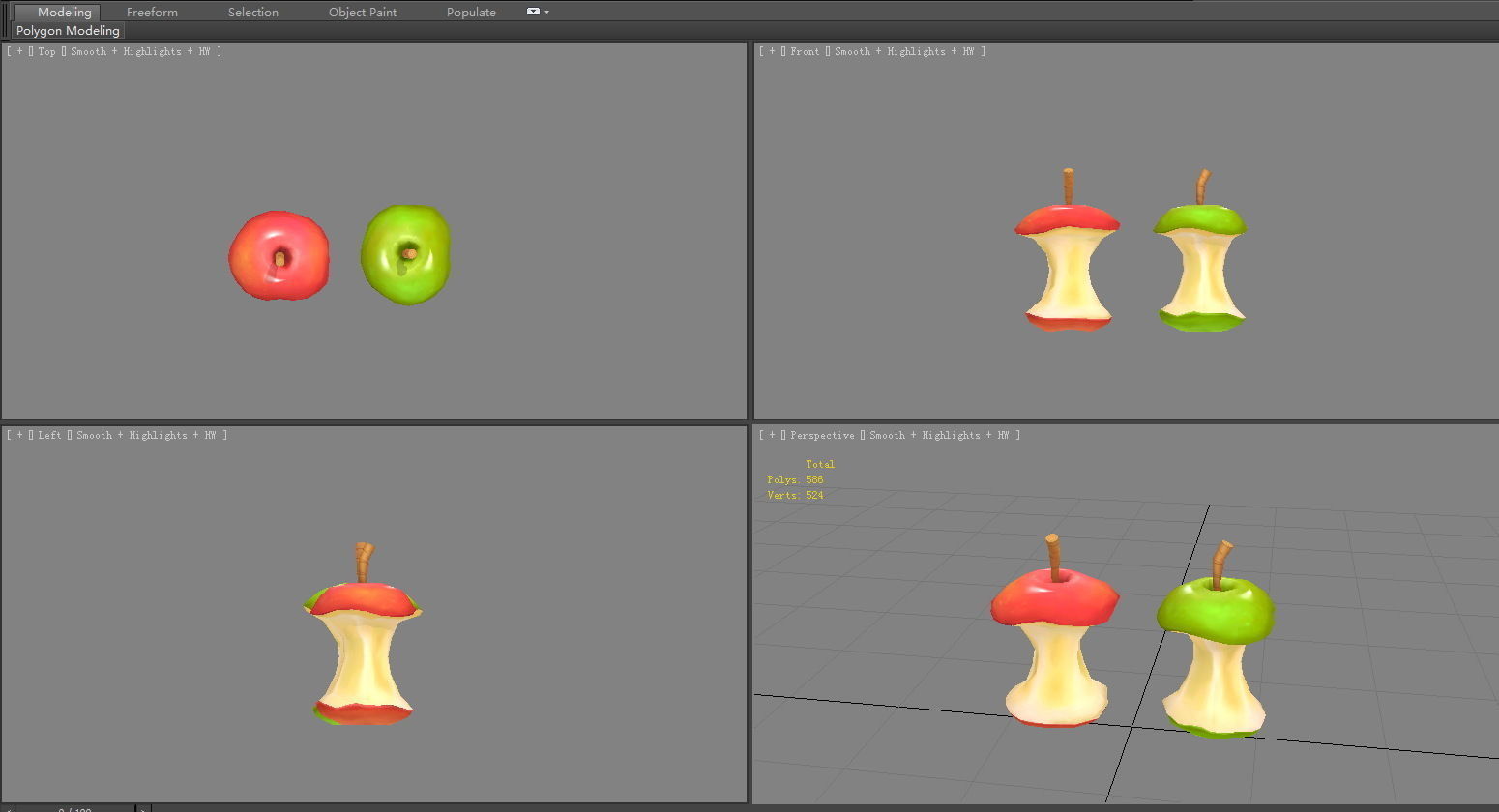 3D model Cartoon green apple core - red apple core VR / AR / low-poly ...