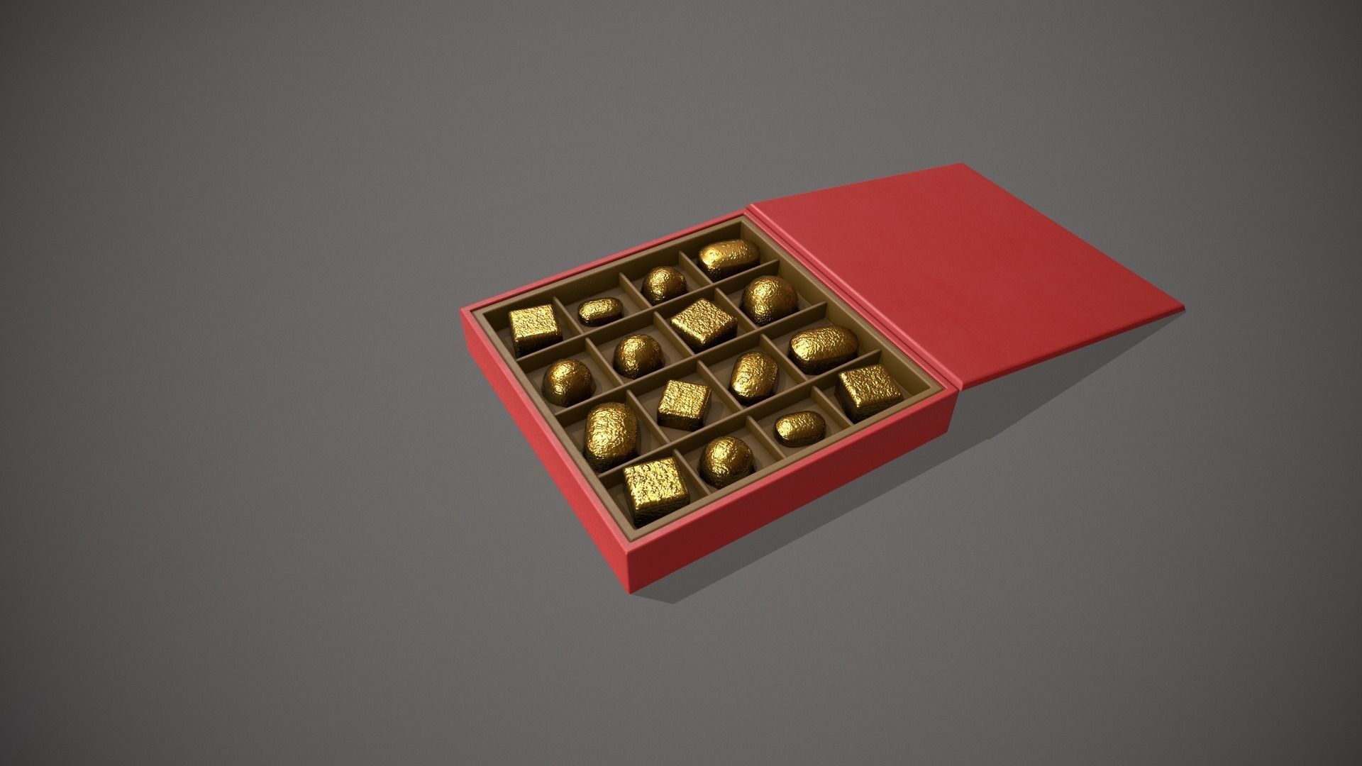 3D model Christmas Red Box of Chocolates in Gold Foil VR / AR / low ...