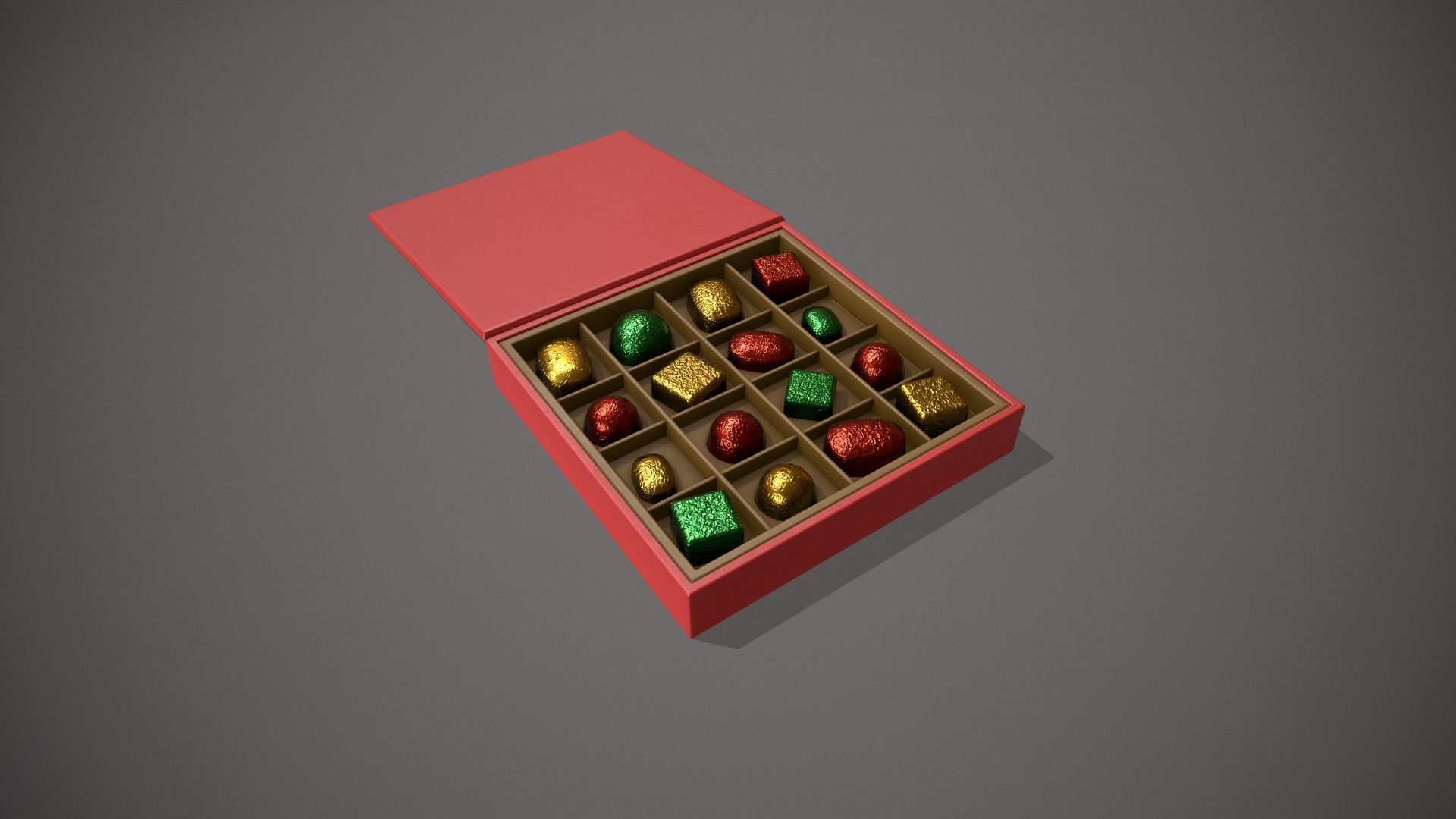 3D model Christmas Red Box of Chocolates in Mixed Colour Foil VR / AR ...
