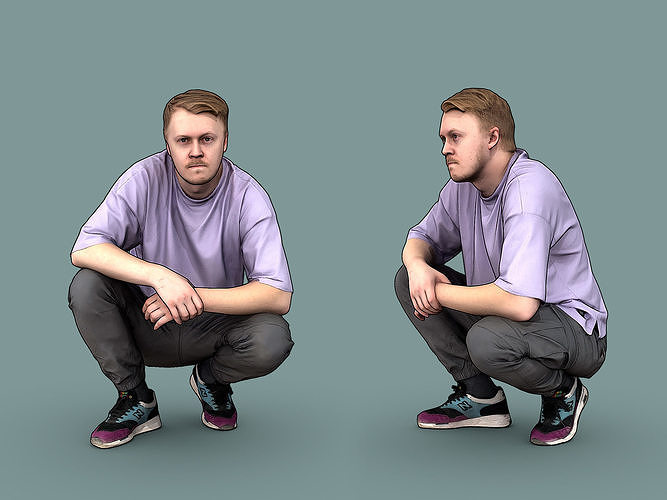 Guy in Purple T-shirt Squatting 3D model | CGTrader